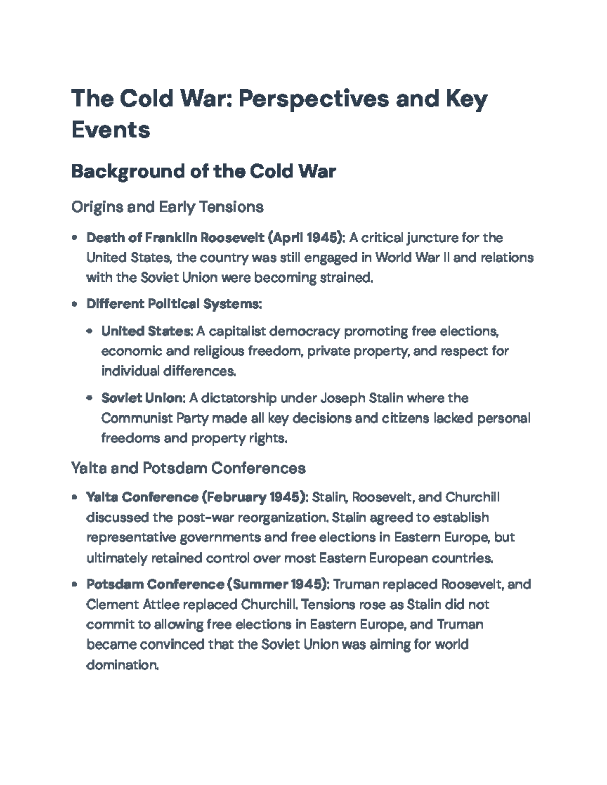 The Cold War: Key Events and Perspectives (Final Exam Notes) - The Cold ...
