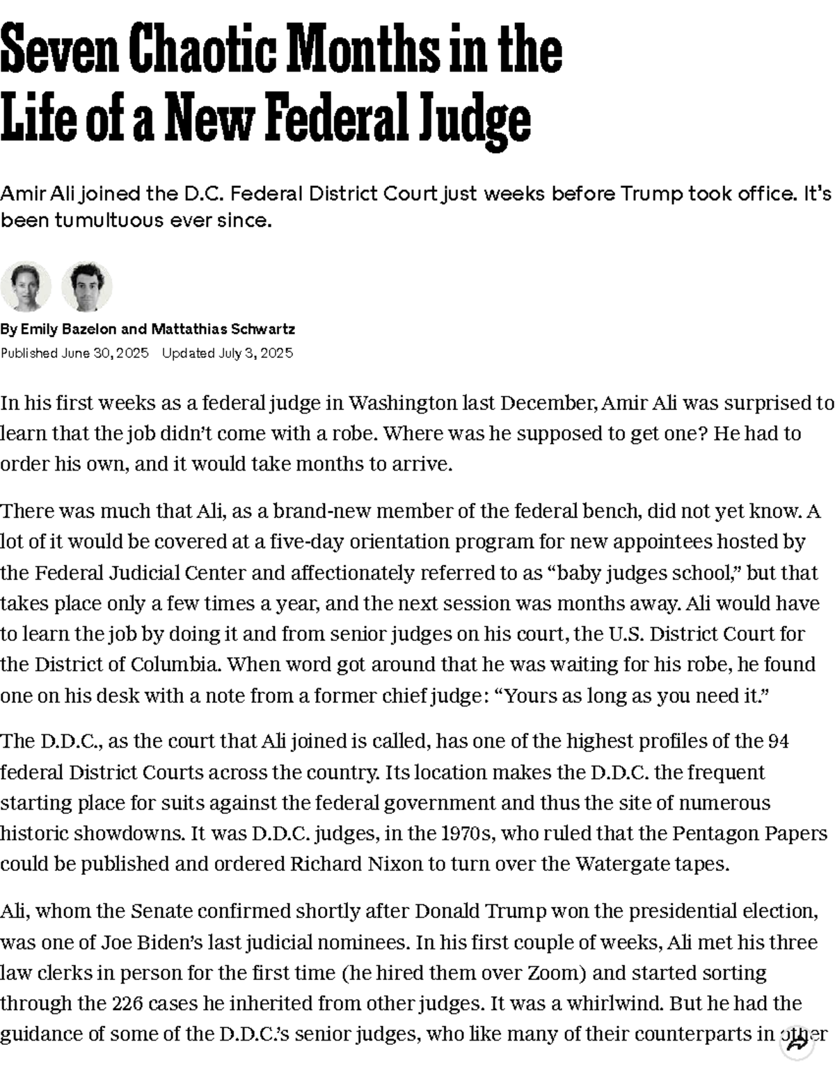 Amidst Political Turmoil: The First 7 Months of Judge Amir Ali (D.C ...
