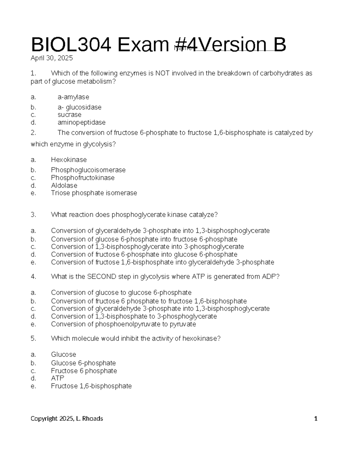 BIOL304 Final Exam B Review - Glucose Metabolism & Pathways - Studocu