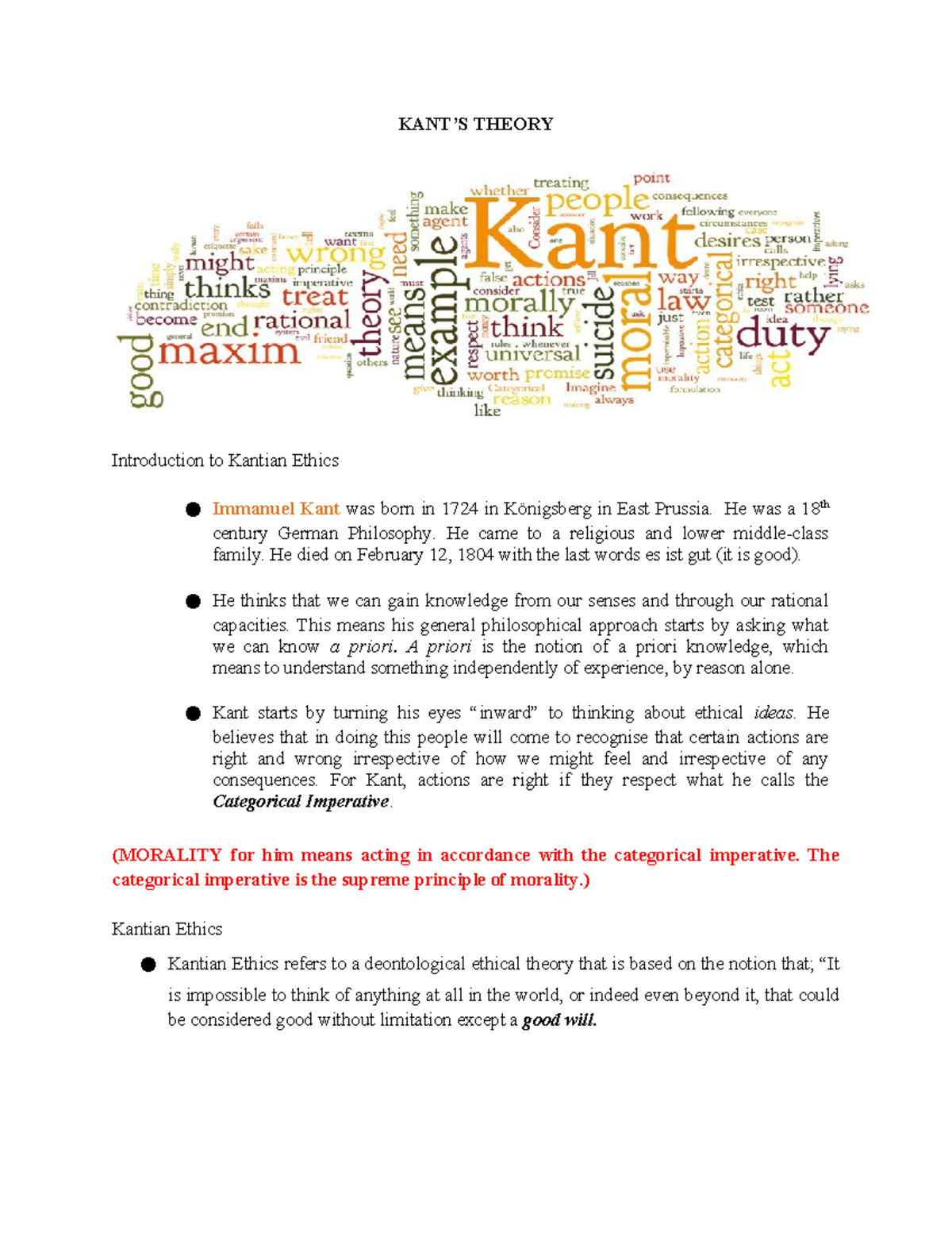 KANT 101: Introduction to Kantian Ethics and Moral Philosophy - Studocu