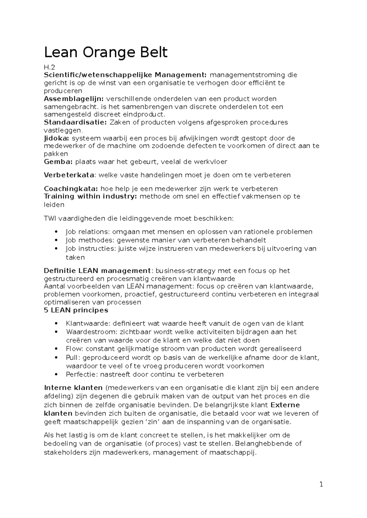 Lean Orange Belt Training: Principles and Practices Explained - Studeersnel