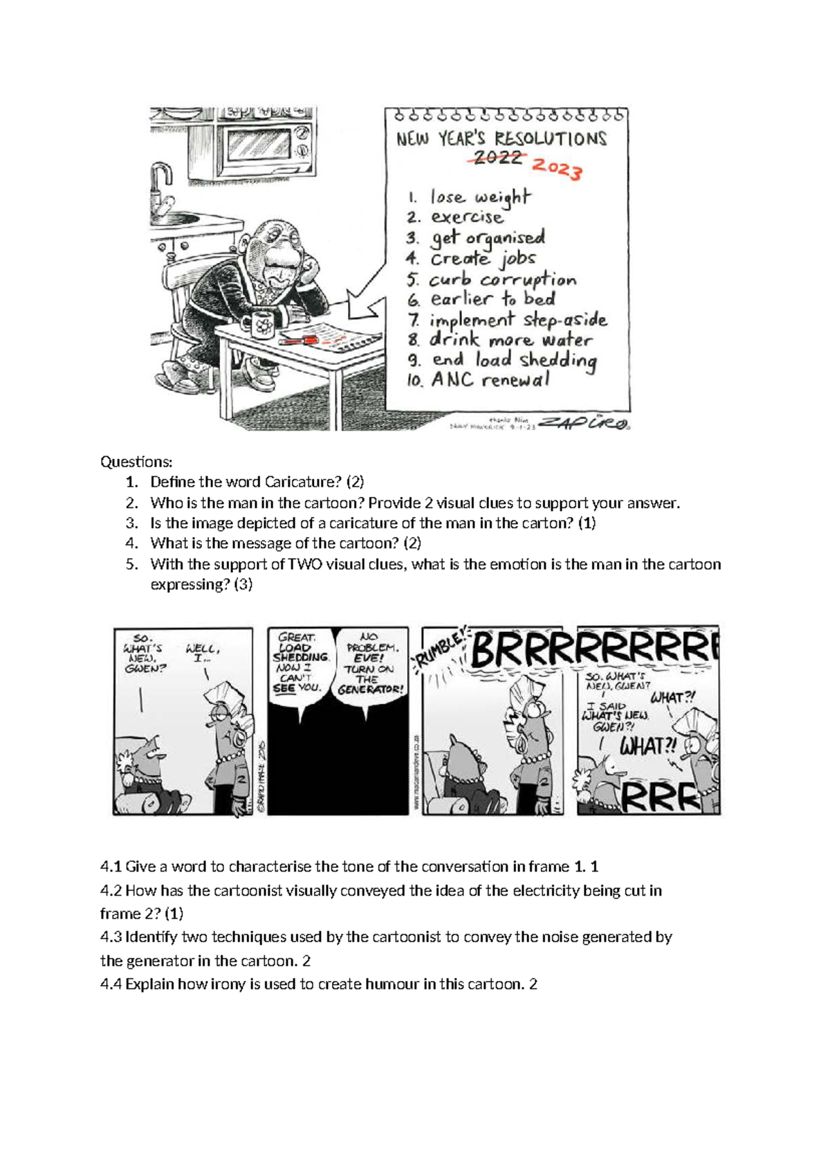 Cartoon Revision Work for Grade 10: Key Questions & Analysis - Studocu