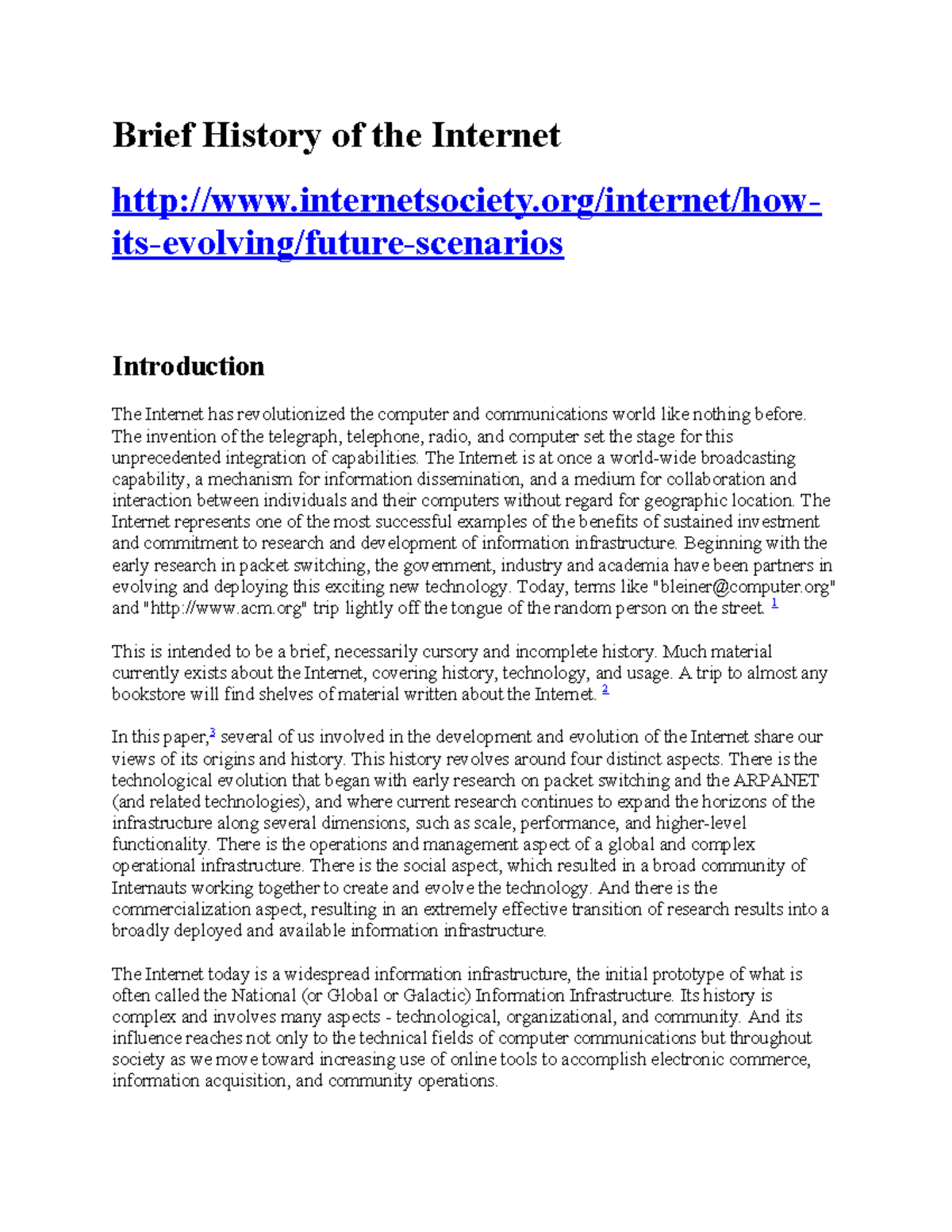 A Brief History of the Internet: Origins and Evolution - Studocu