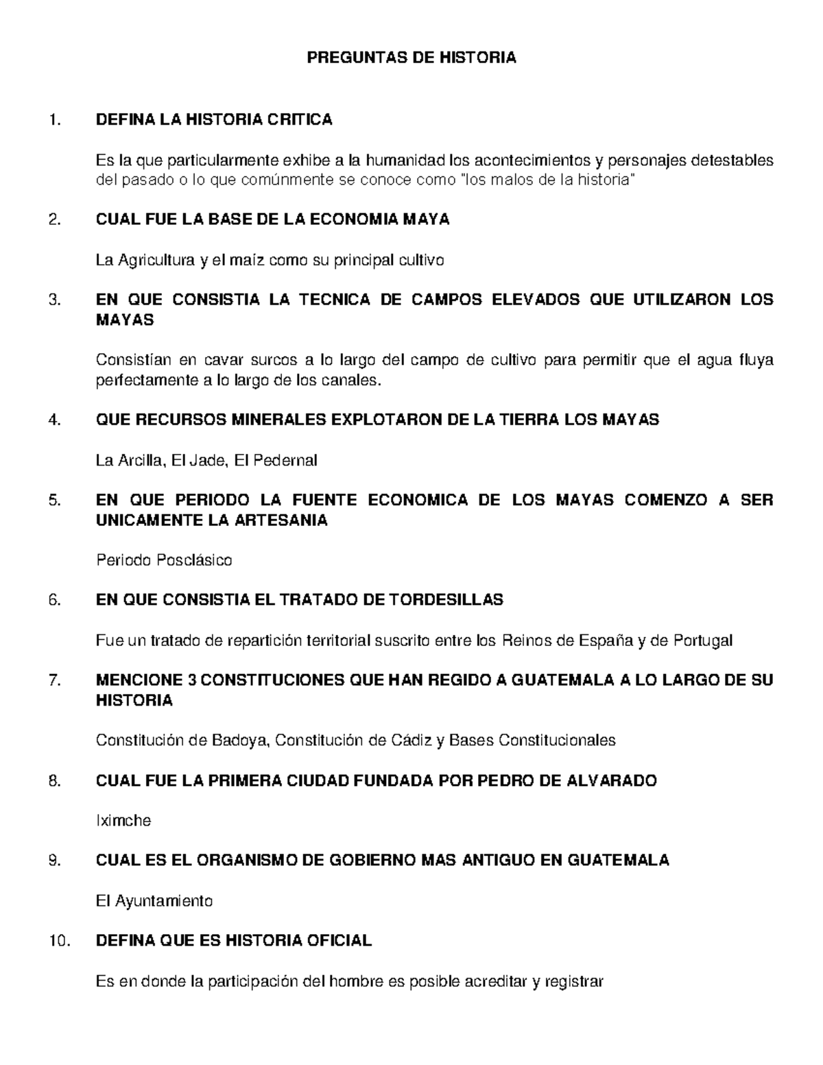 Estudiar Historia - Cuestionario - PREGUNTAS DE HISTORIA 1. DEFINA LA ...