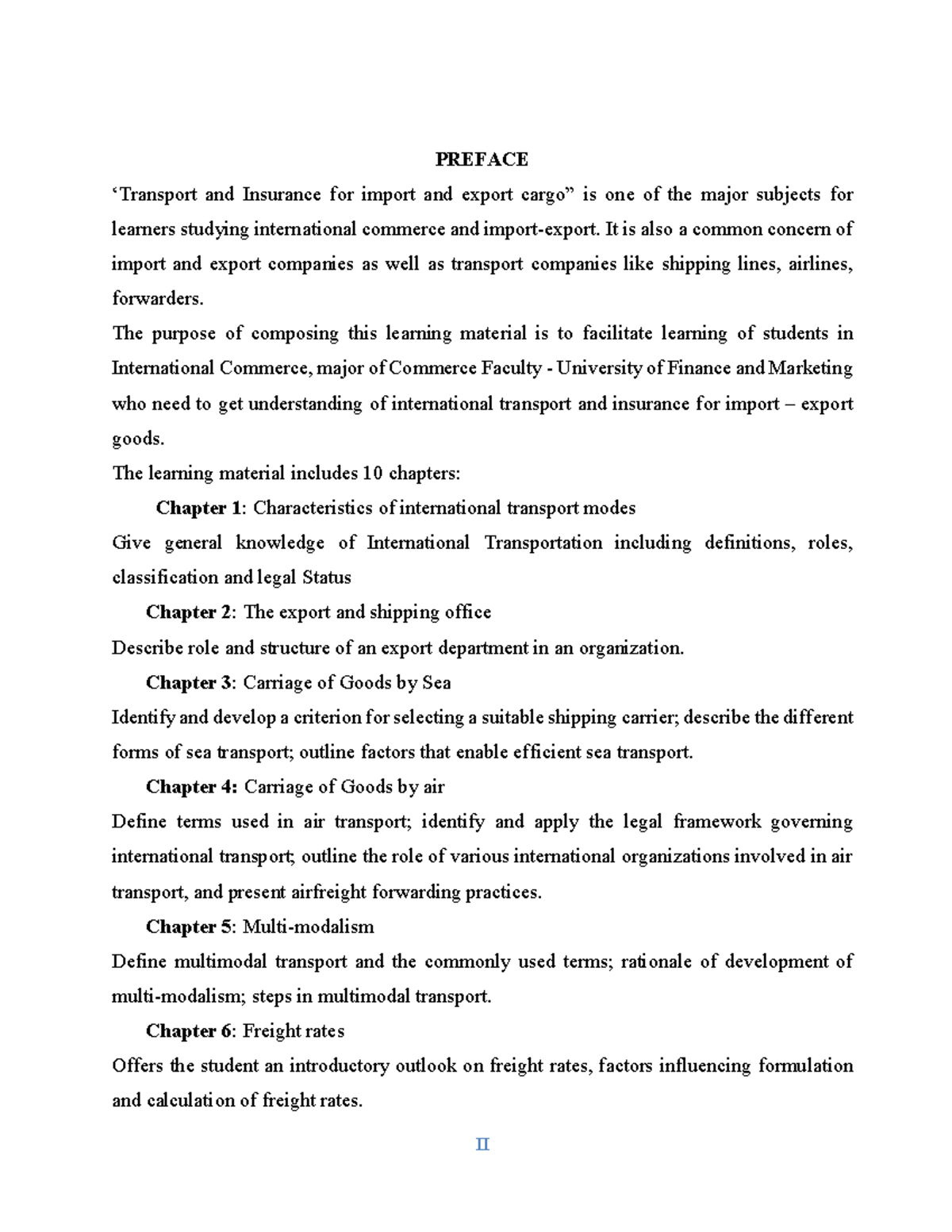 Transport and Insurance for import and export cargo - II PREFACE ...