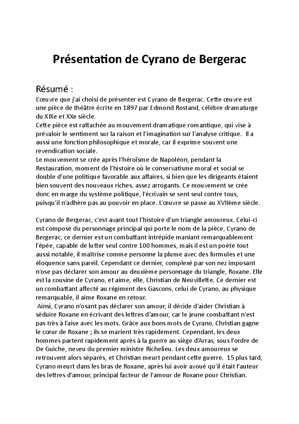 Présentation de Cyrano de Bergerac - Présentation de Cyrano de Bergerac ...