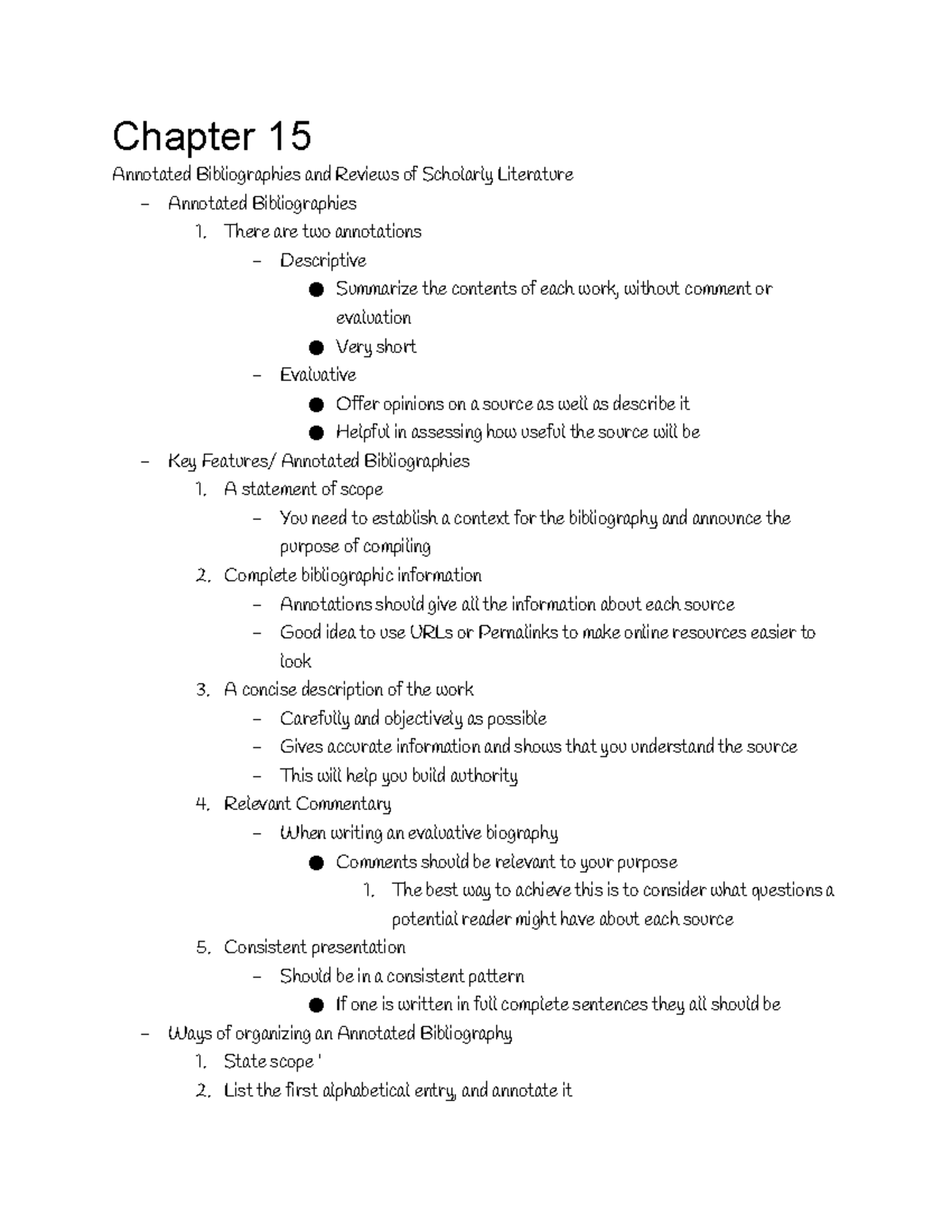 Chapter 15 - Annotated Bibliographies & Scholarly Reviews Notes - Studocu