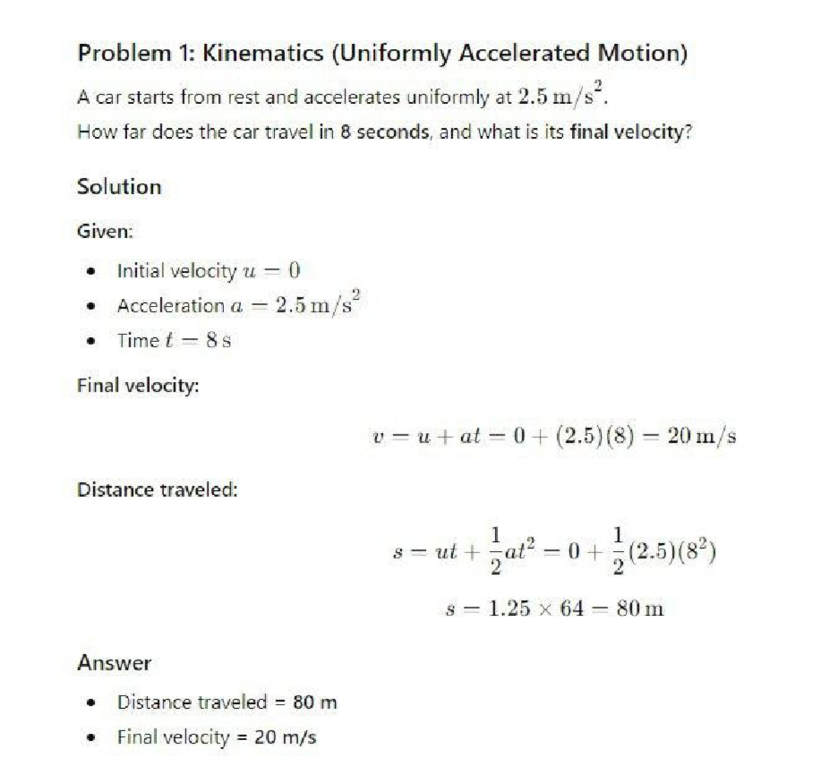 Kinematics Problem 1: Uniformly Accelerated Motion Solution - Studocu
