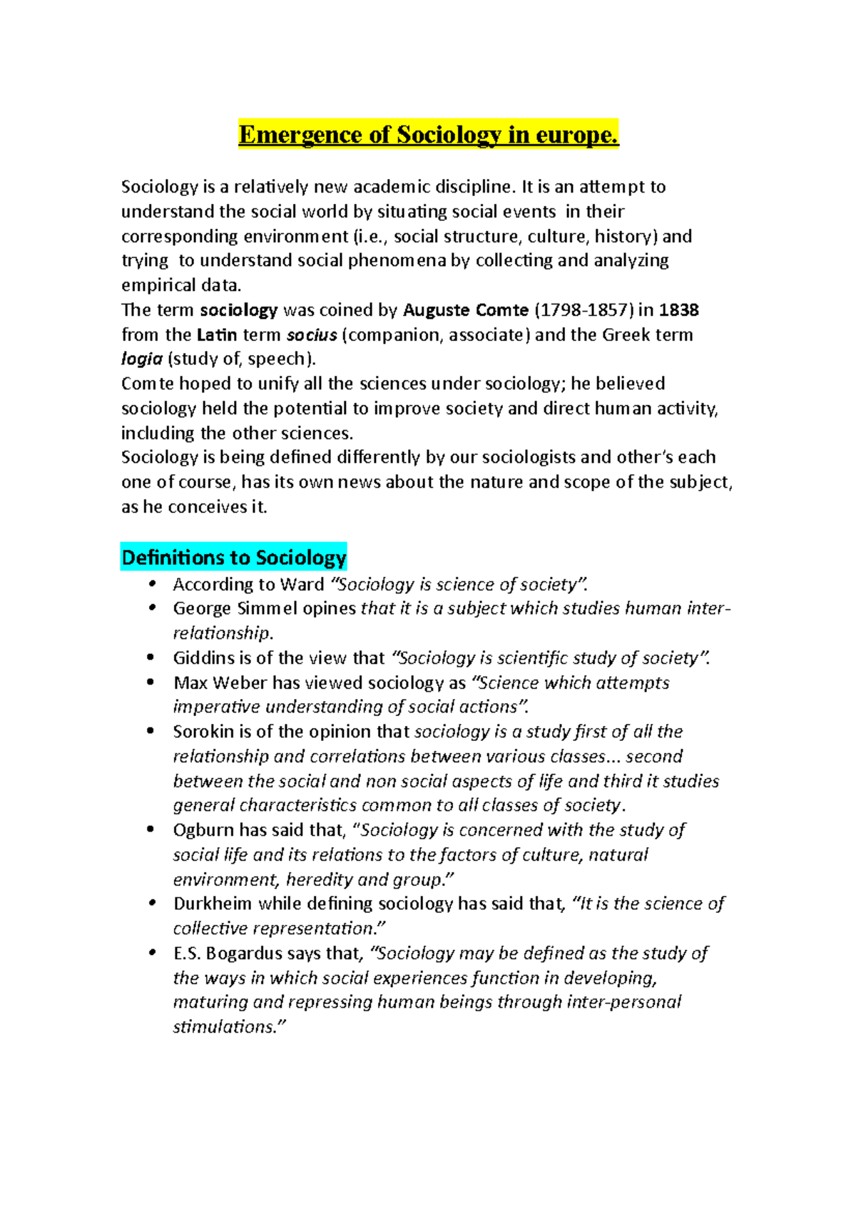 The Emergence of Sociology in Europe: Understanding a New Discipline ...