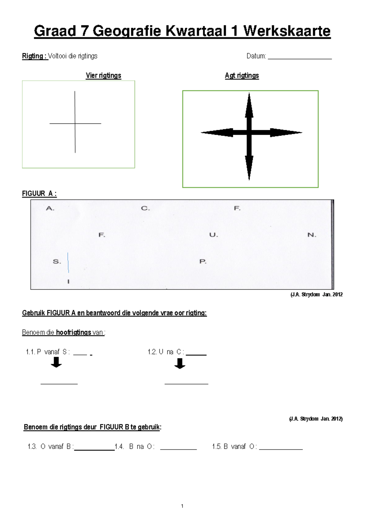 Graad 7 Geografie Kwartaal 1 Werkskaarte: Rigting en Skaal - Studocu