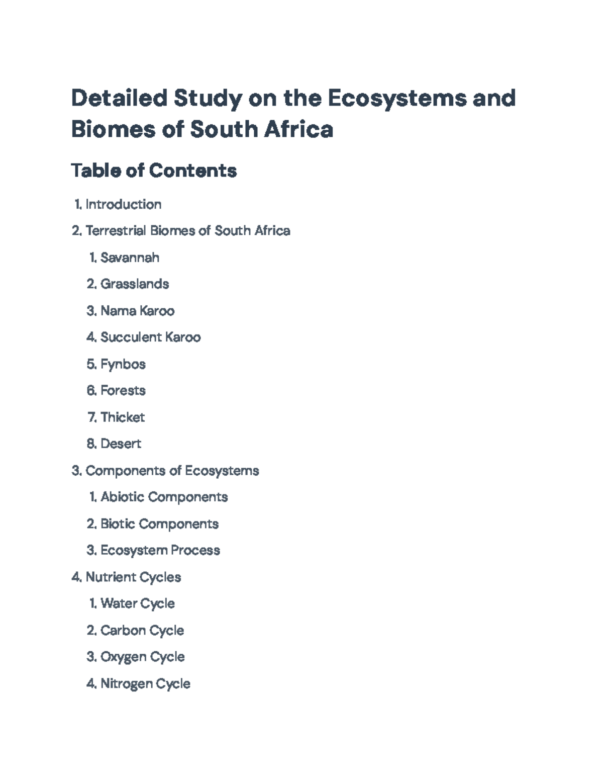 Detailed Study on South Africa's Biomes and Ecosystems Analysis ...