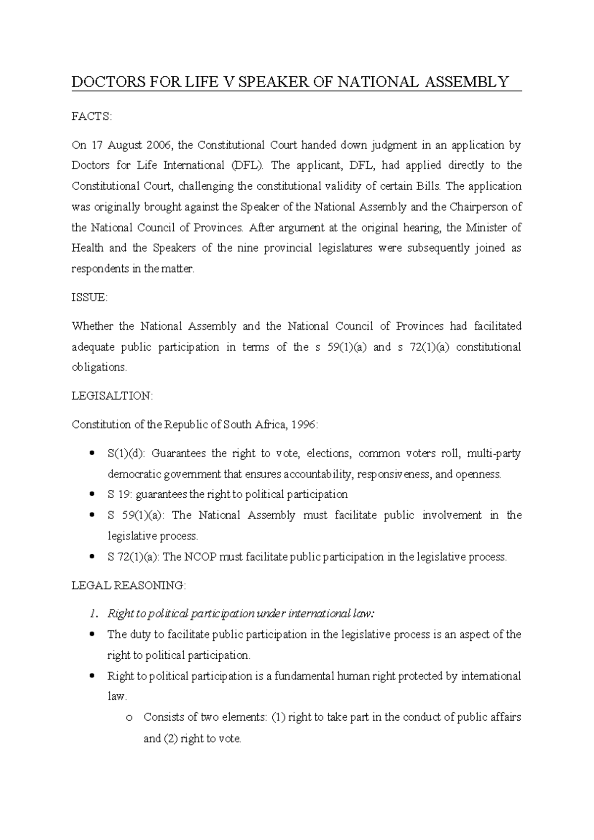 Doctors for Life Case Study Summary: Constitutional Court Judgment ...