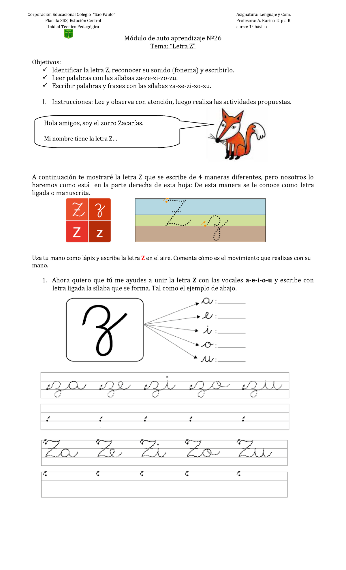 Guía de la Letra Z - Lenguaje 1°B (Módulo 26) - Studocu