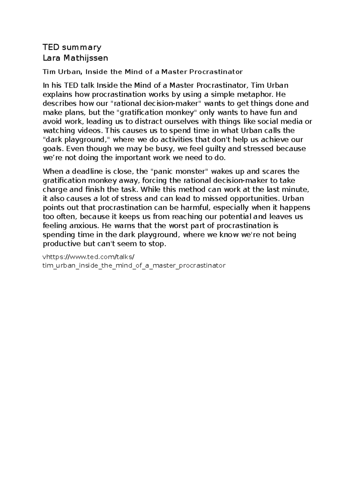TED Talk Summary: Tim Urban on Master Procrastination Insights ...