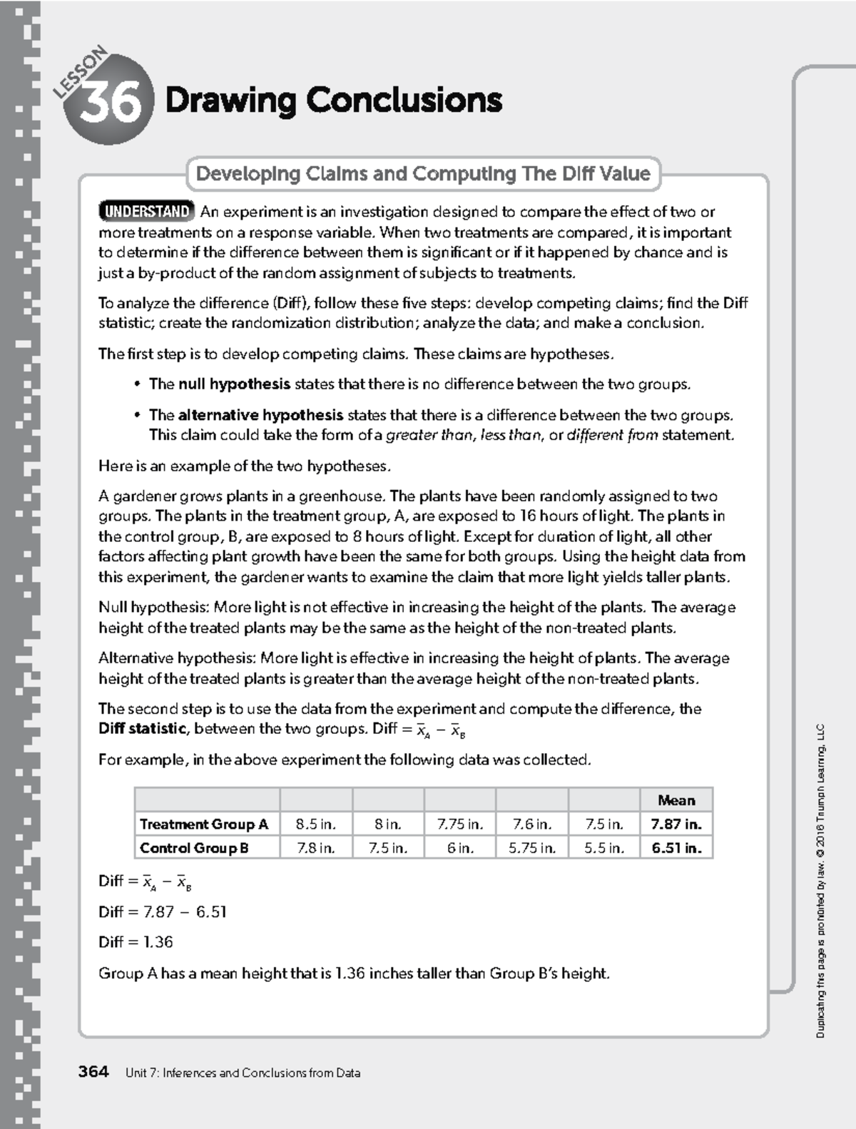 Lesson 36: Drawing Conclusions and Analyzing Differences in Data - Studocu