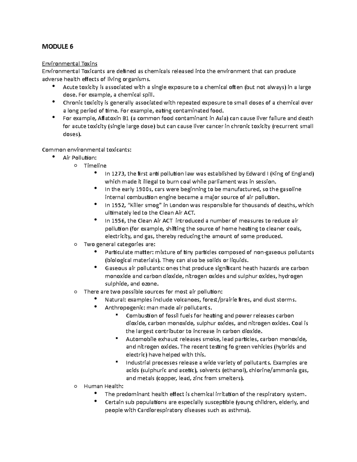 PHAR 100 Module 6 - Notes. - MODULE 6 Environmental Toxins ...