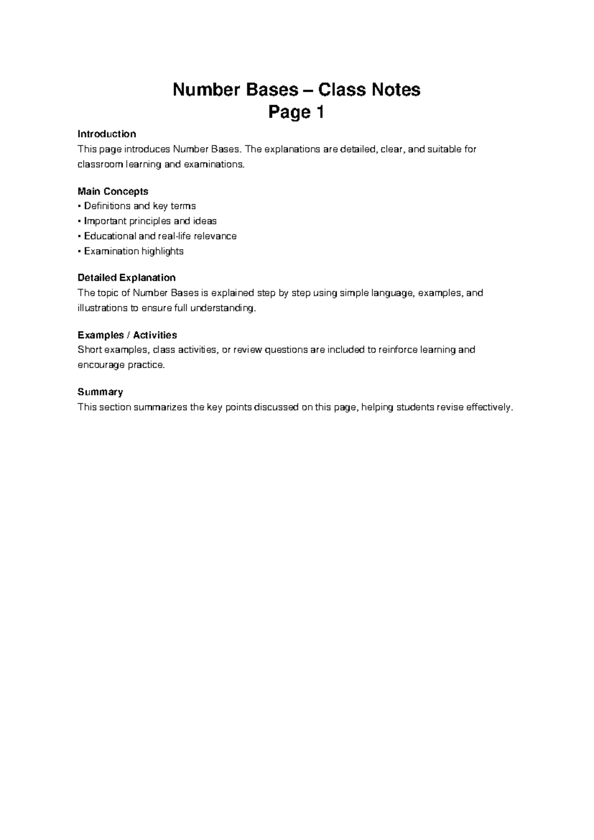 01 Number Bases Class Notes: Detailed Explanations & Examples - Studocu