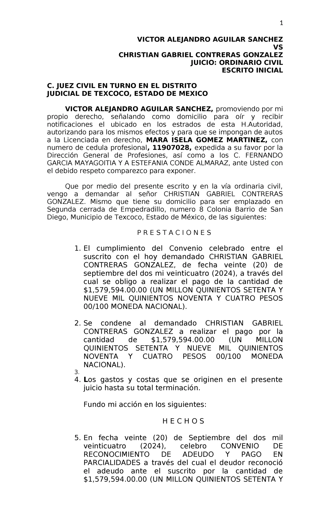 Escrito- Ejecucion - USUCAPION - EXPEDIENTE NÚMERO 224/ CIUDADANO JUEZ ...