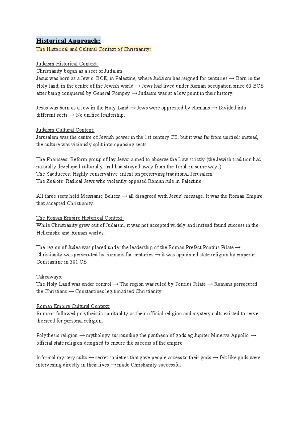 Christianity Prelim Notes: Historical & Cultural Context of Jesus - Studocu