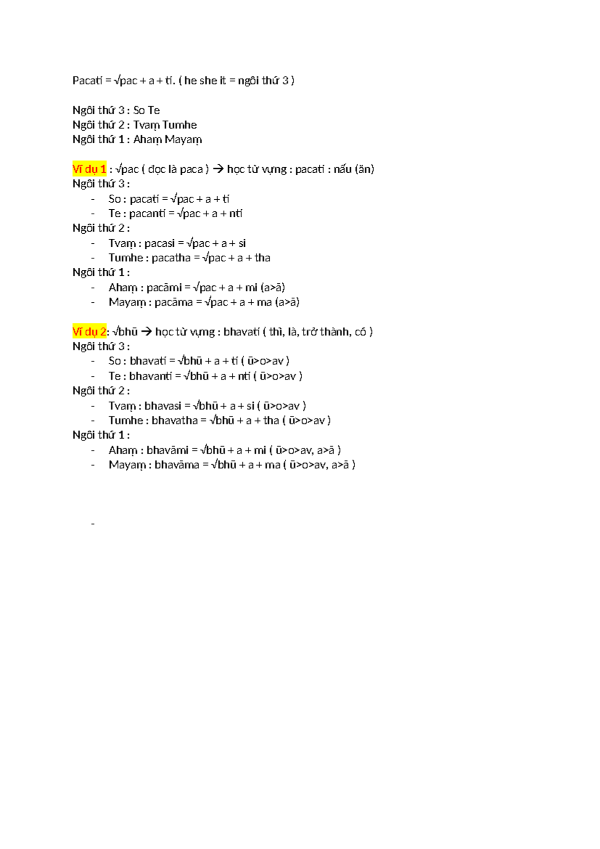 Pali Verb Conjugation: Ngôi Thứ 1, 2, 3 Overview - Studocu