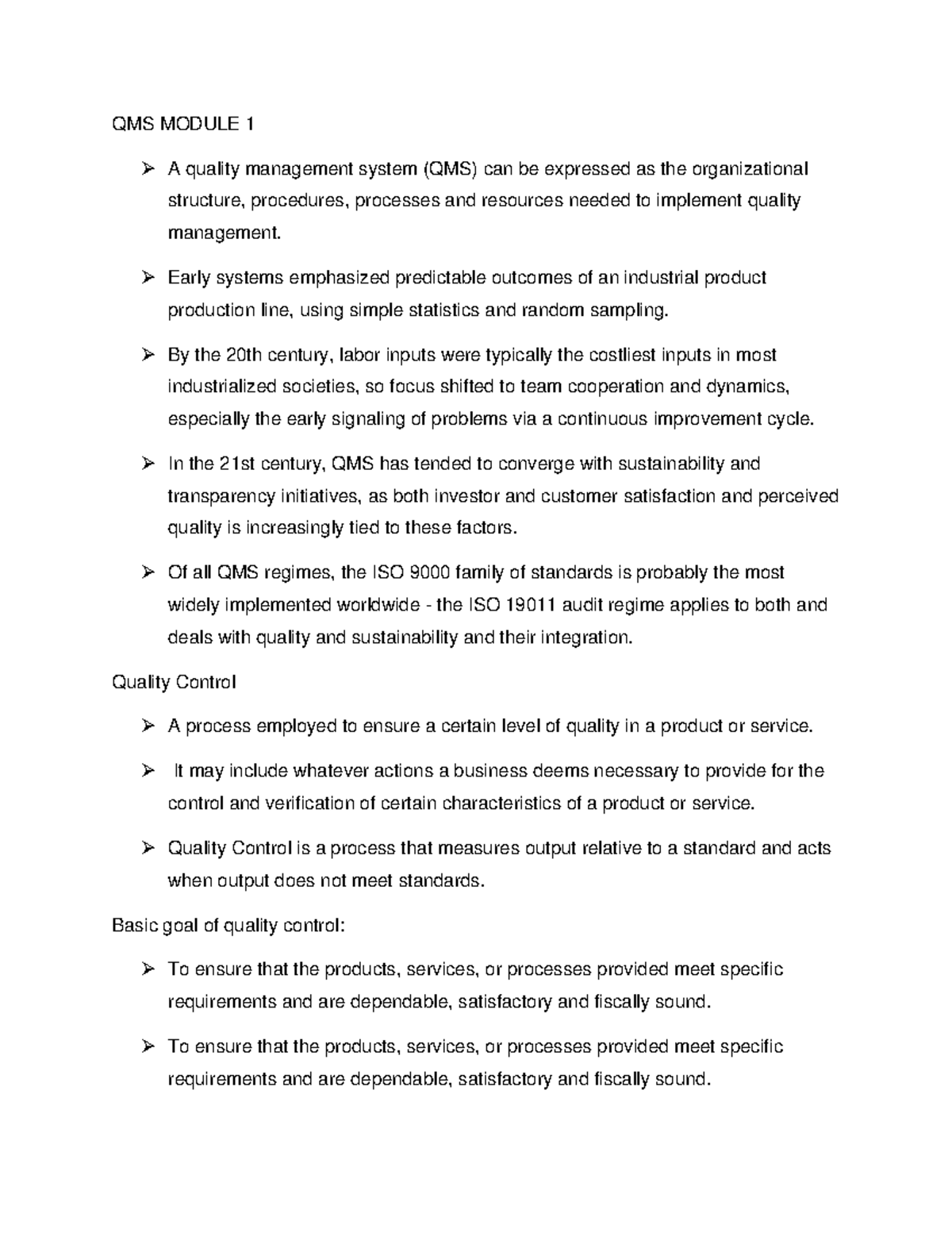 QMS Module 1 - Comprehensive Lecture Notes on Quality Management - Studocu