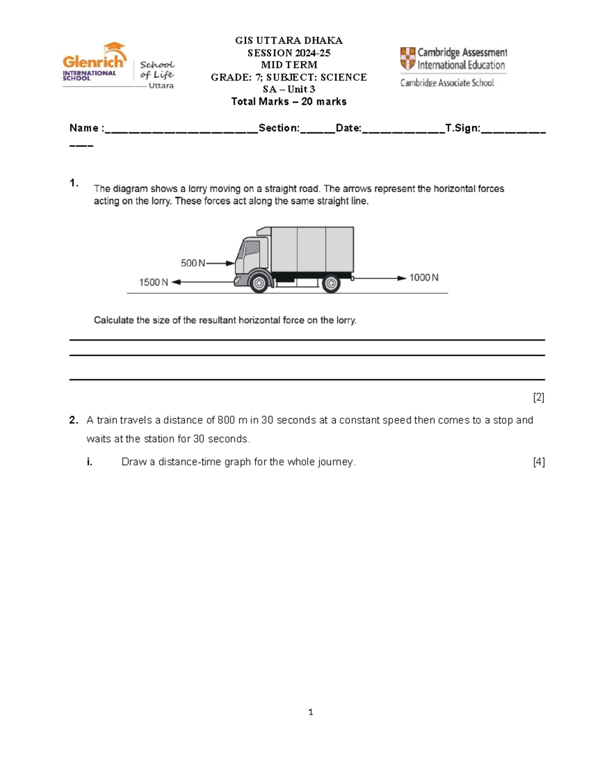 SA - Unit 3 Midterm Exam - Grade 7 Science Notes - Studocu