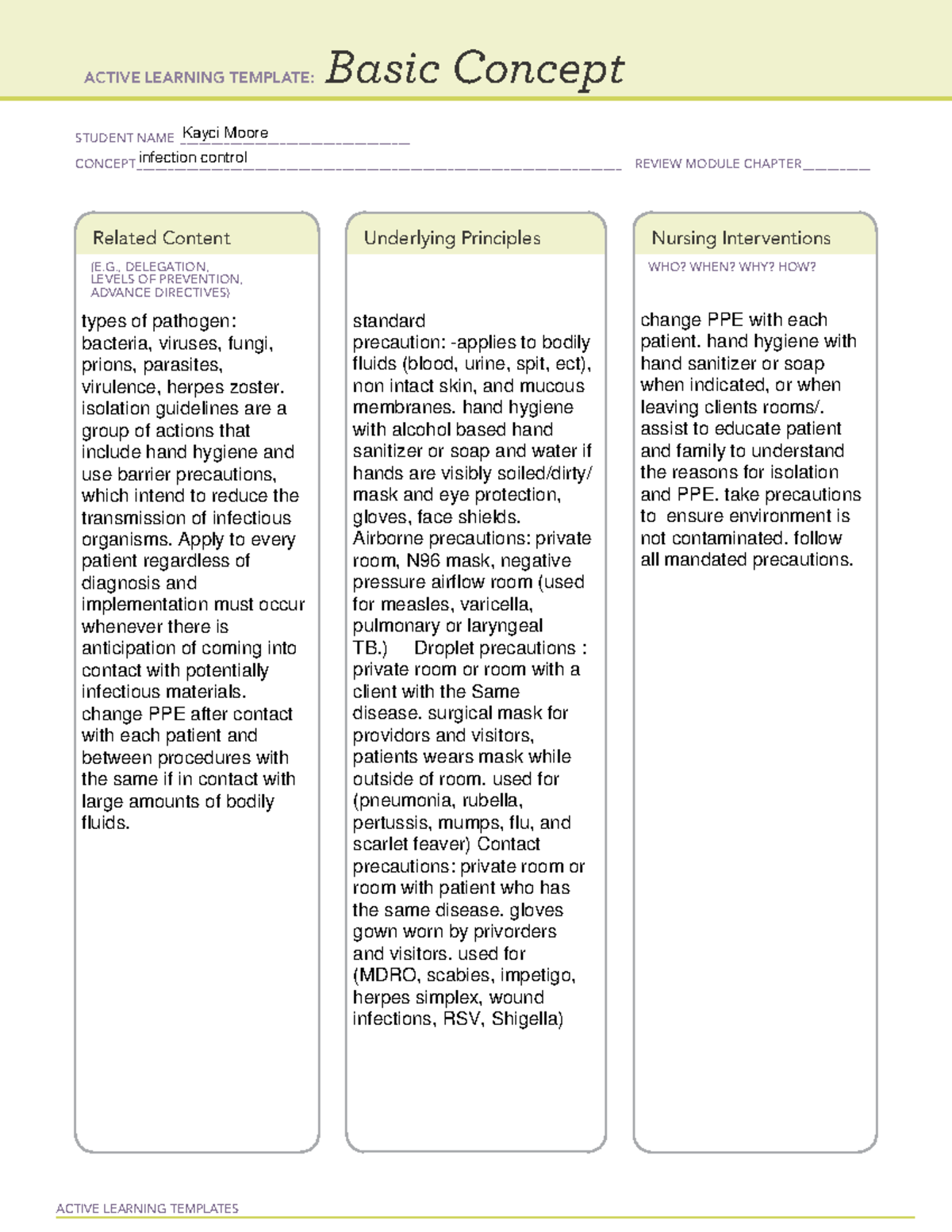 Basic concept infection control - NRSG 4780 - ACTIVE LEARNING TEMPLATES ...