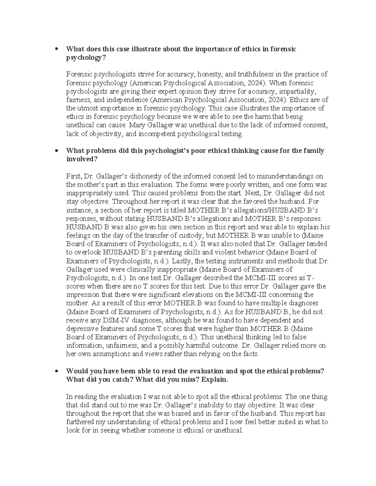 Ethics in Forensic Psychology: Case Analysis & Discussion (PSY 701 ...