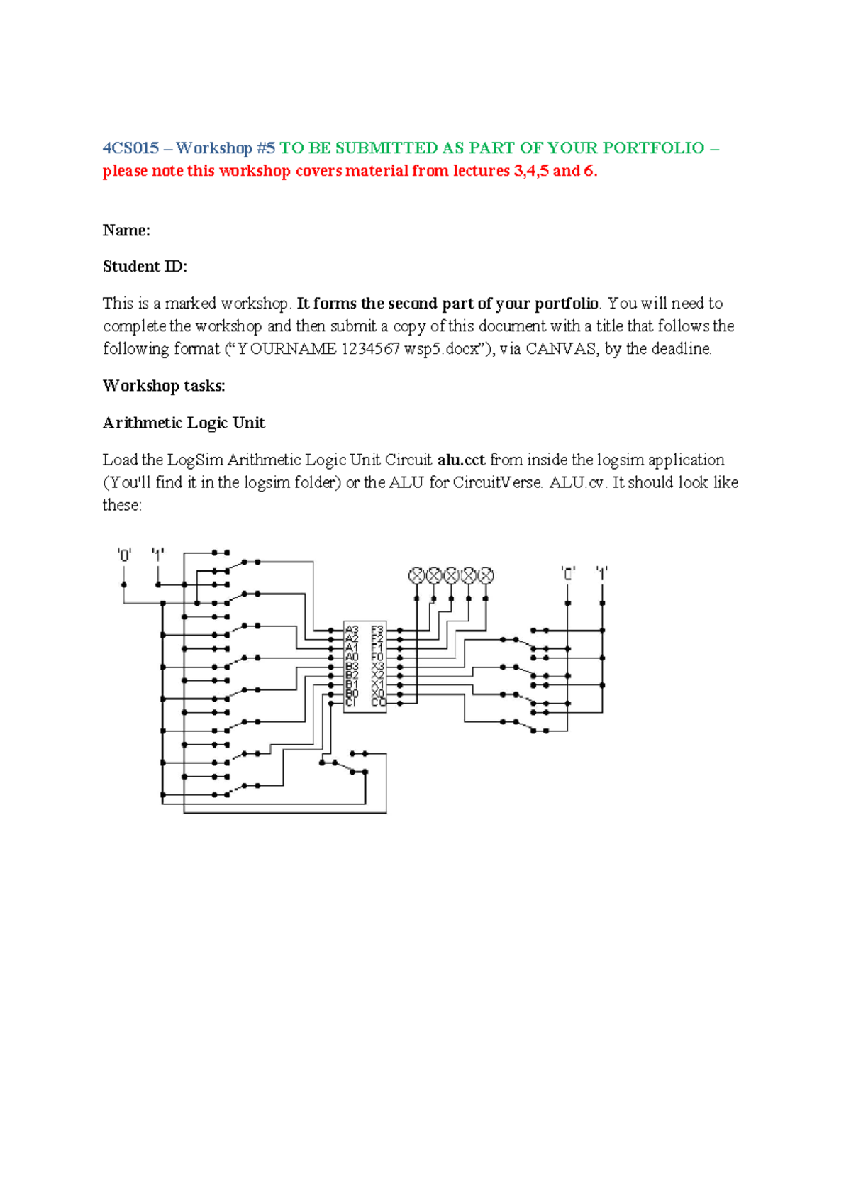 4CS015 - Portfolio Part 2: Workshop 5 Tasks and Circuit Designs - Studocu