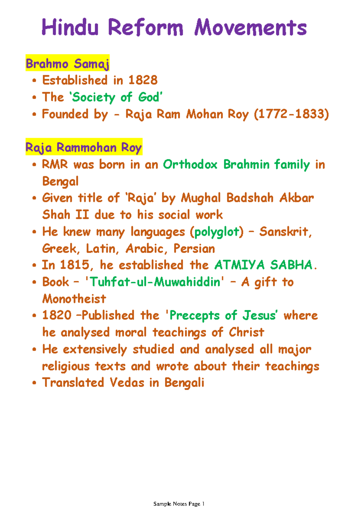 Modern History MHM101: Key Notes on Brahmo Samaj & Social Reformers ...