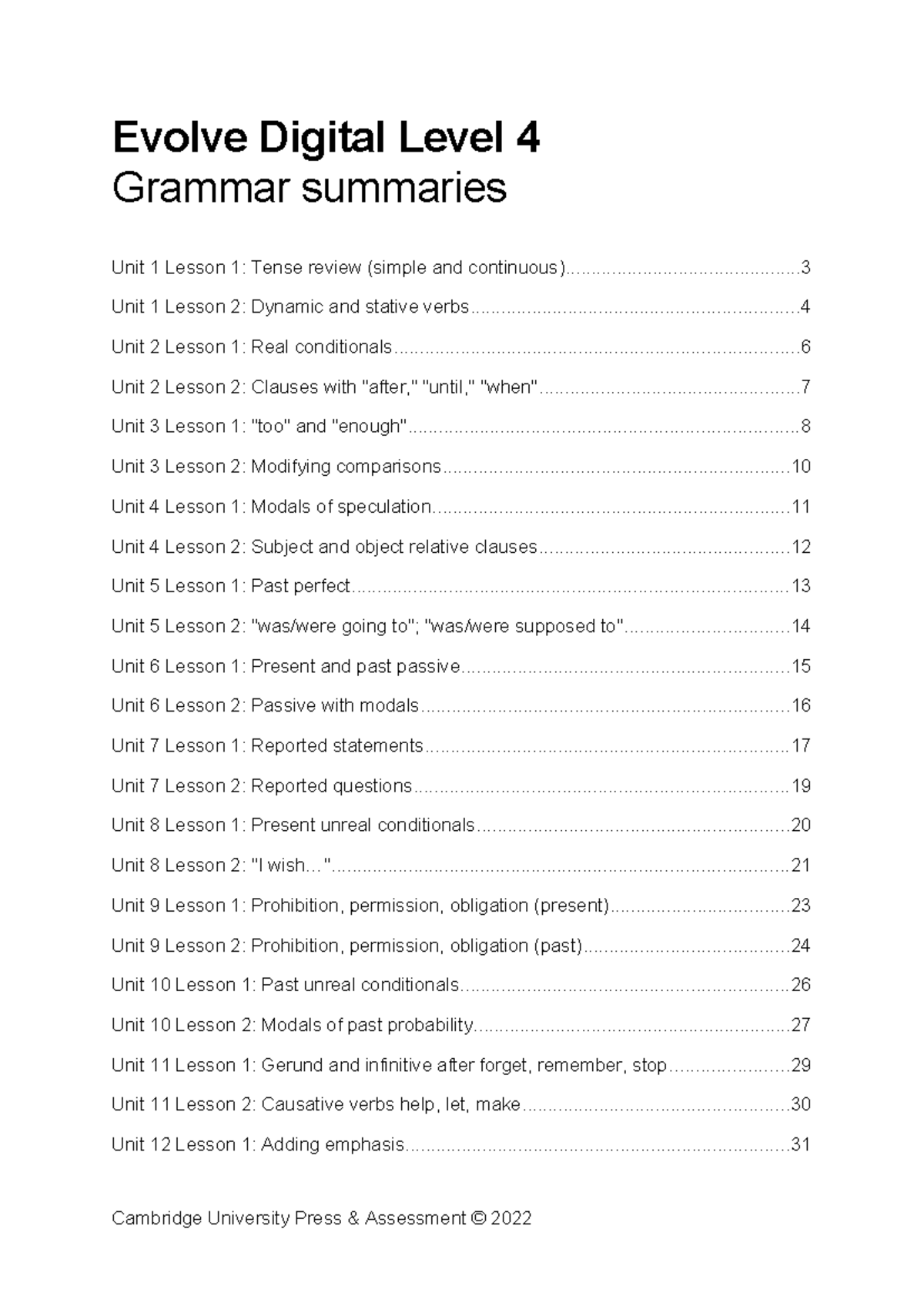 Evolve Digital Level 4 Grammar summaries - Grammar summaries Evolve Digital Level Unit 1 Lesson ...