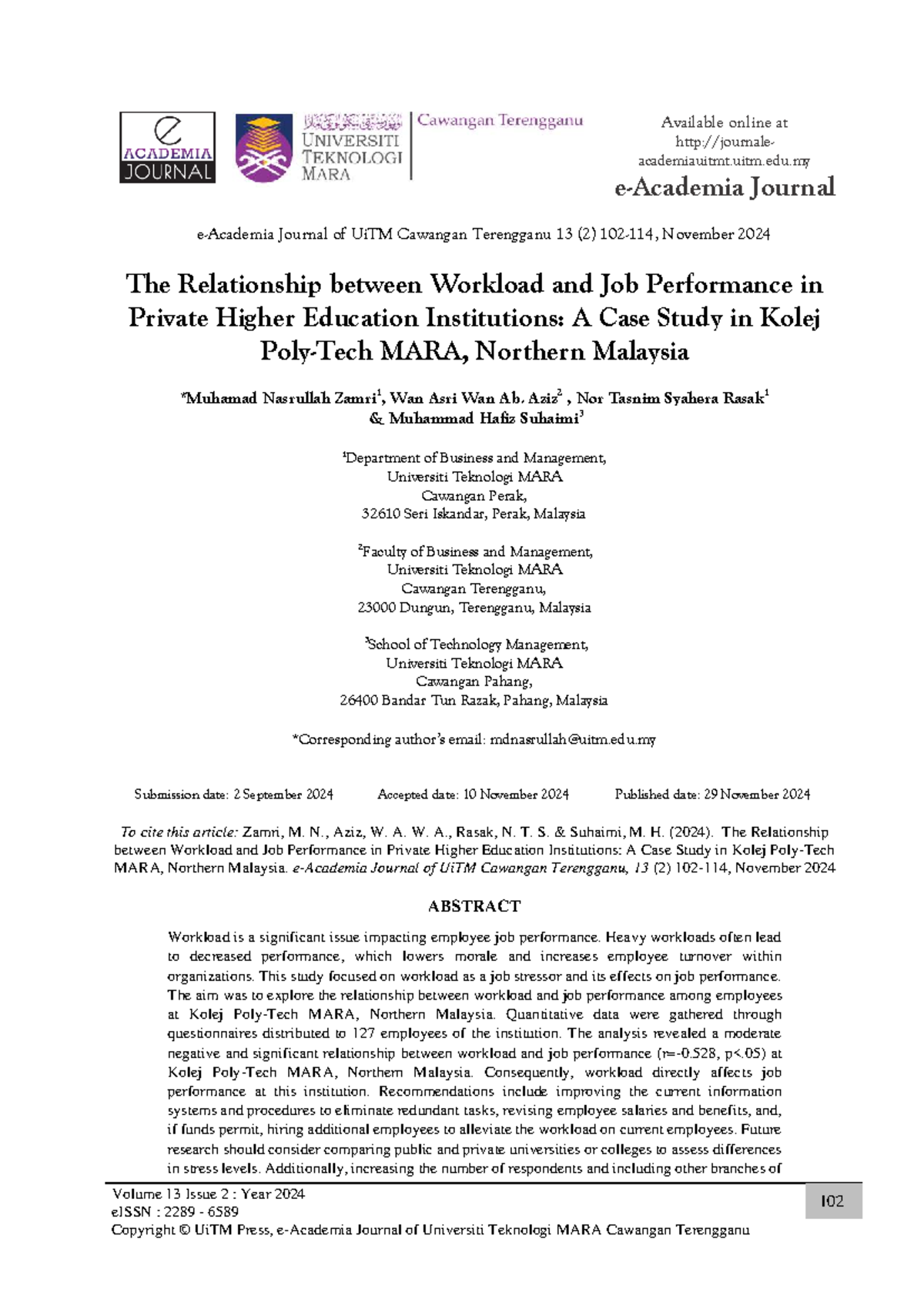 The Relationship Between Workload and Job Performance: A Case Study at ...