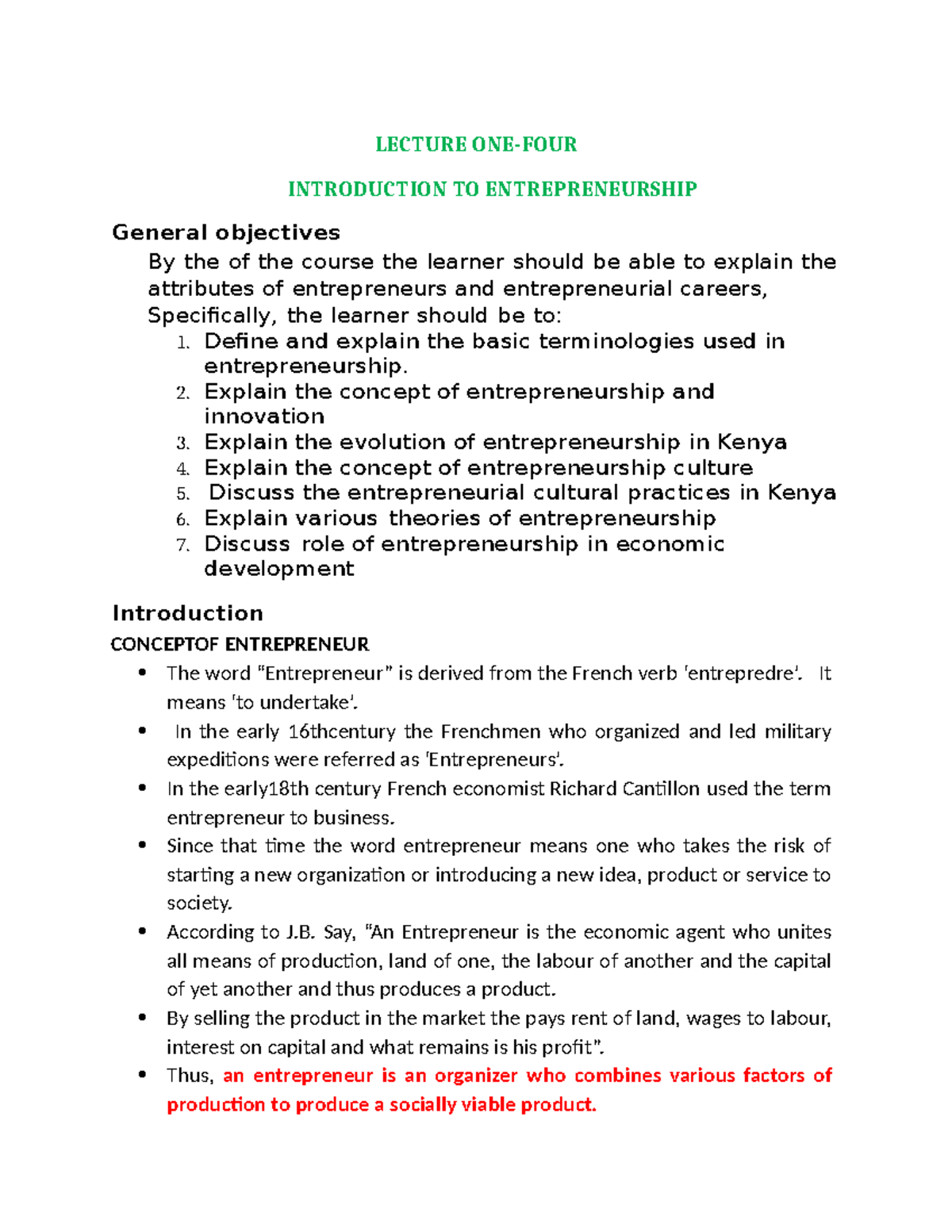 LECTURE NOTES ON ENTREPRENEURSHIP (ENT 101) - Studocu