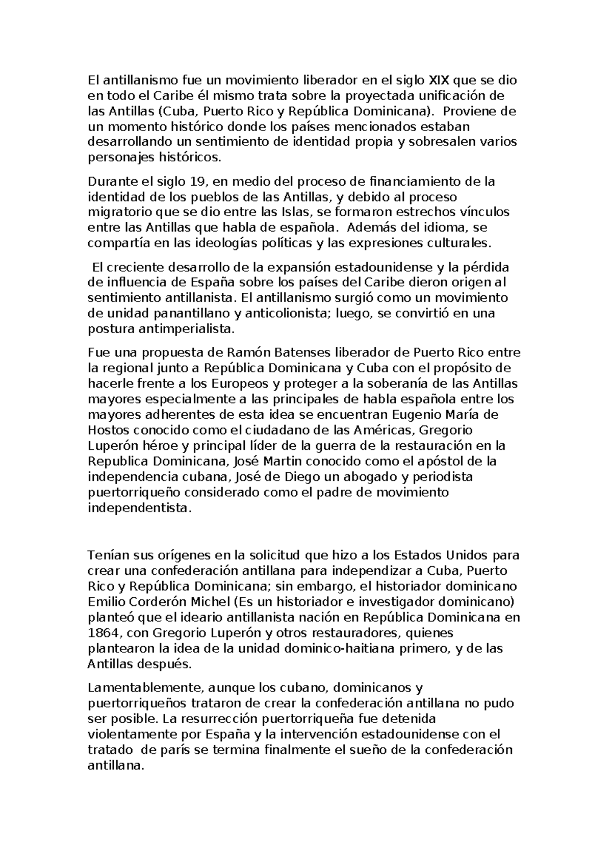 El antillanismo: Movimiento liberador y su impacto en el Caribe - Studocu