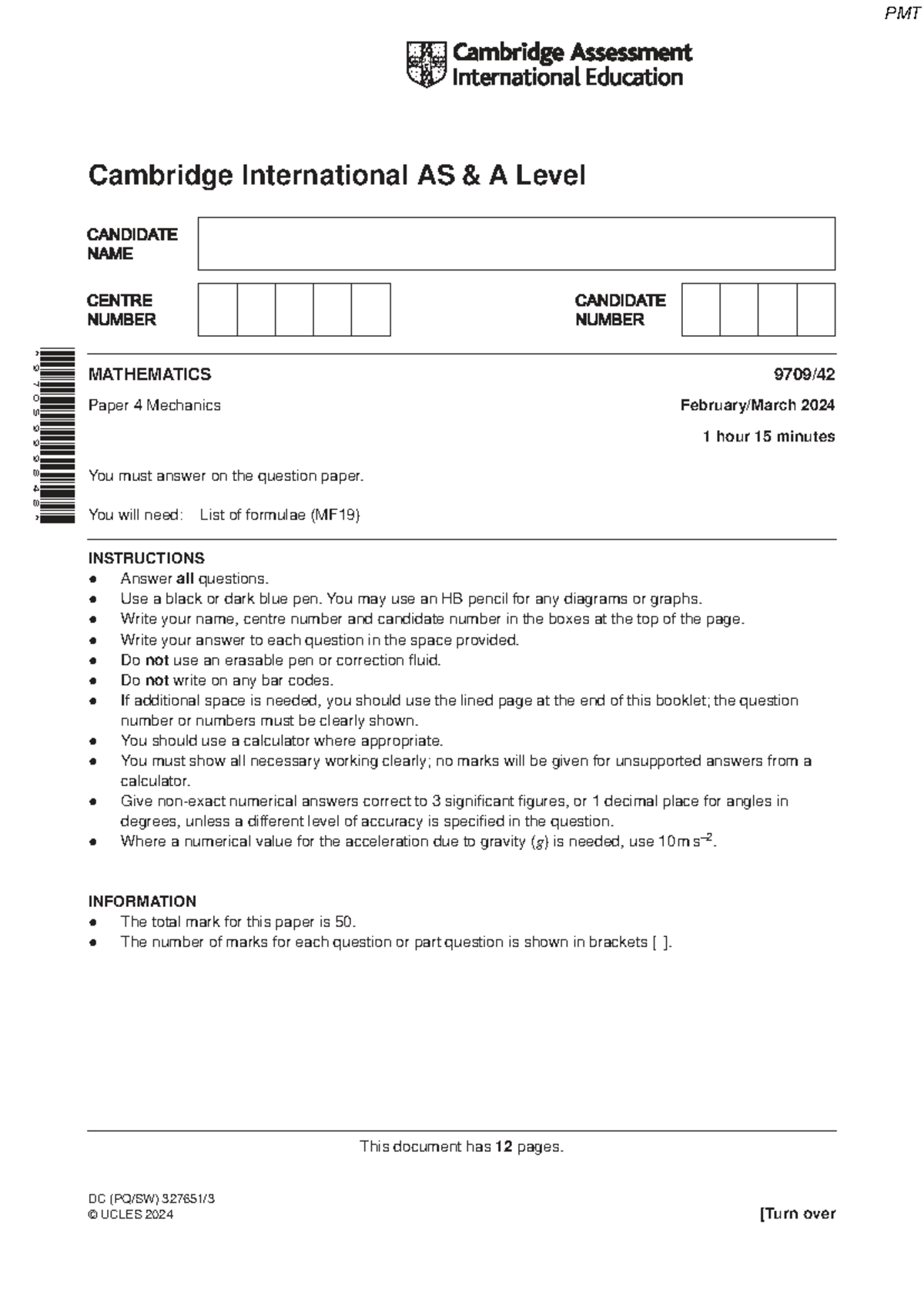 PMT Cambridge International AS A Level 9705 Mathematics Paper 4 ...