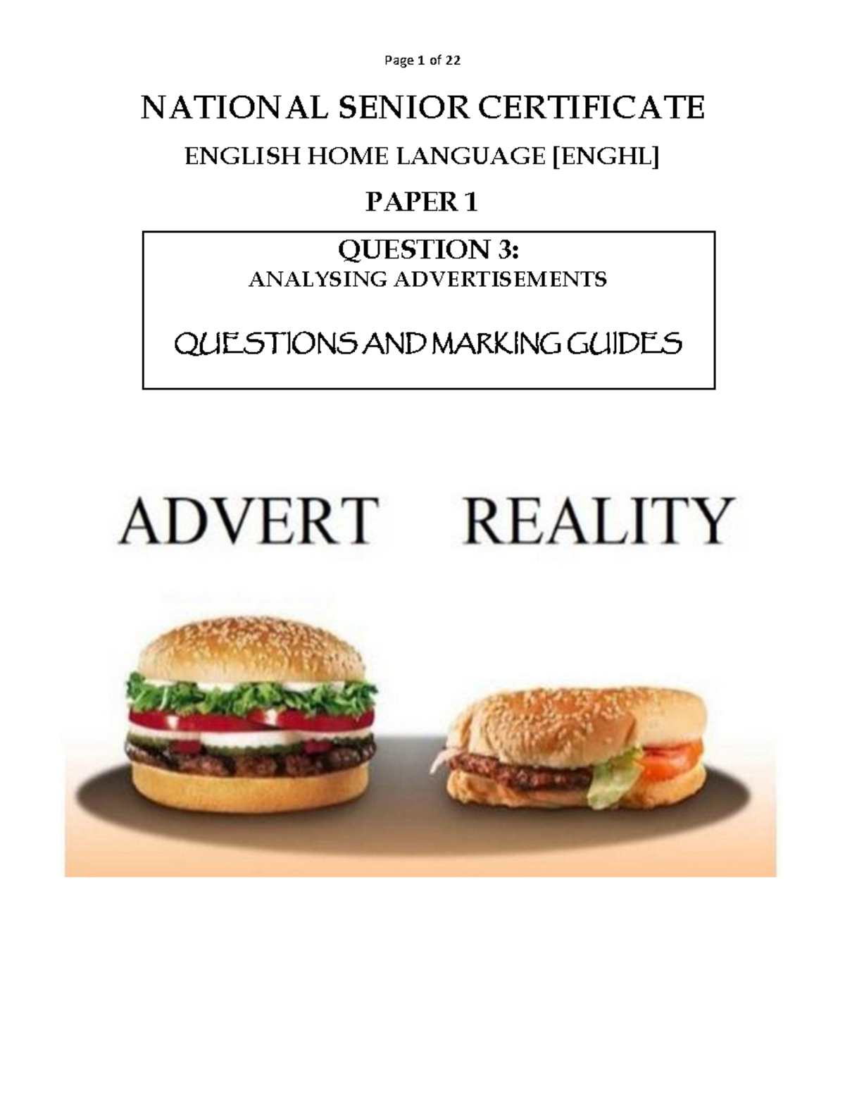 Analyzing Advertisements for NSC Paper 1 [ENGHL] - Revision Exercises ...