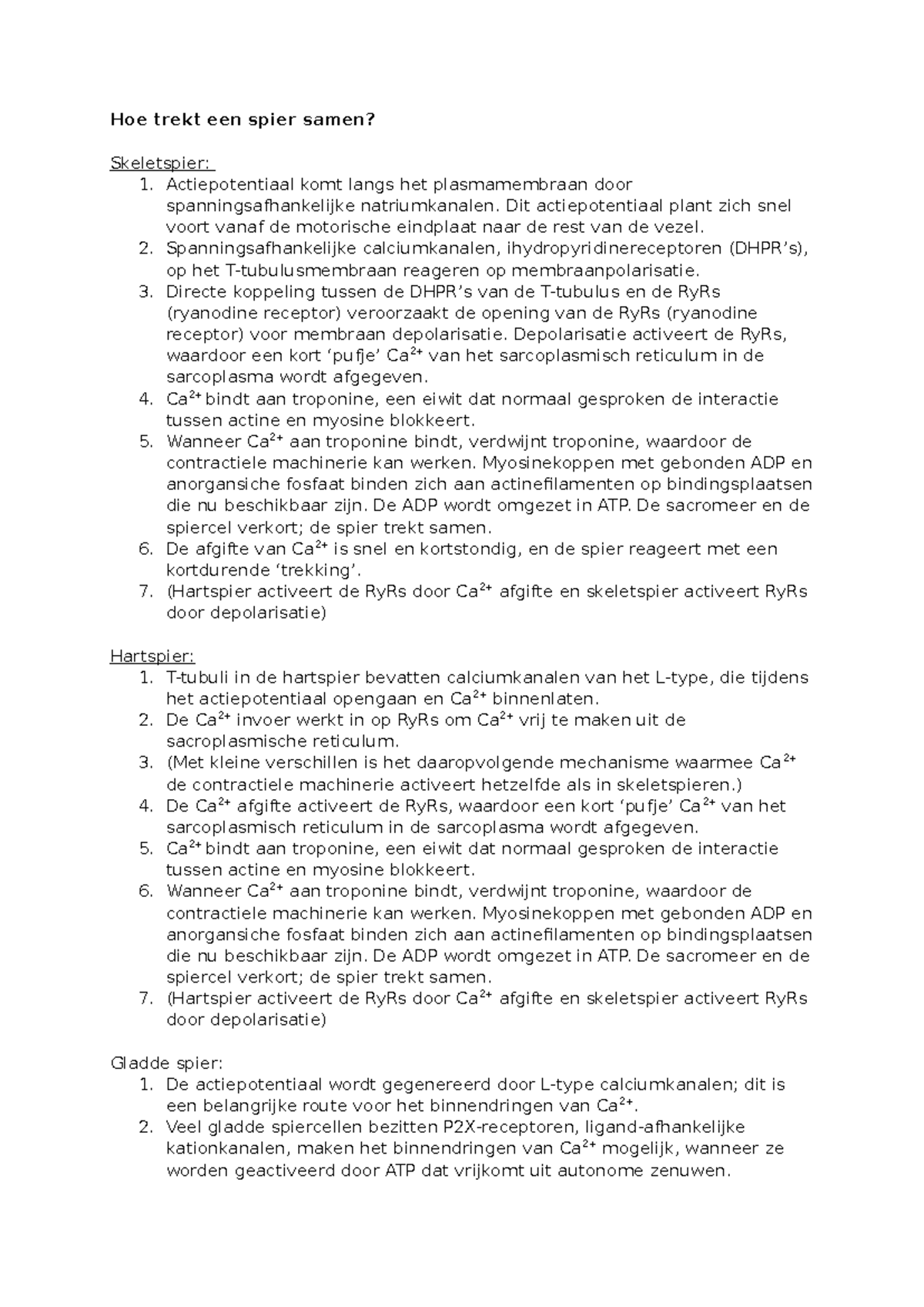 Spiercontractie Mechanismen: Skelet-, Hart- en Gladde Spieren - Studeersnel