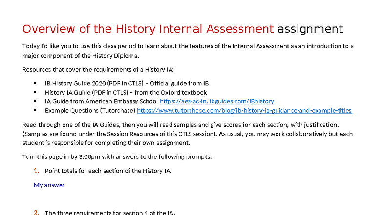 History IA Overview Assignment (IB History) - Studocu