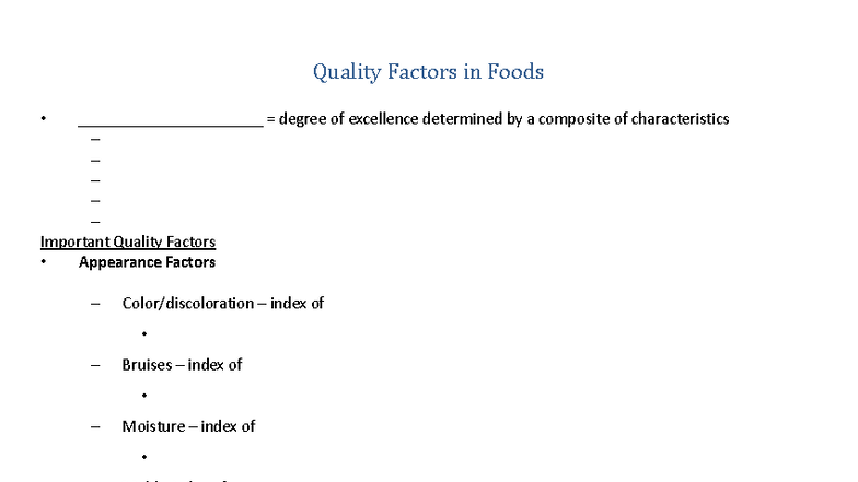 Quality Factors in Foods: A Comprehensive Guide (FS 101) - Studocu