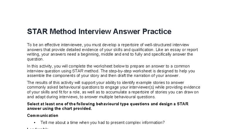 STAR Method Interview Answer Practice: Crafting Effective Responses ...
