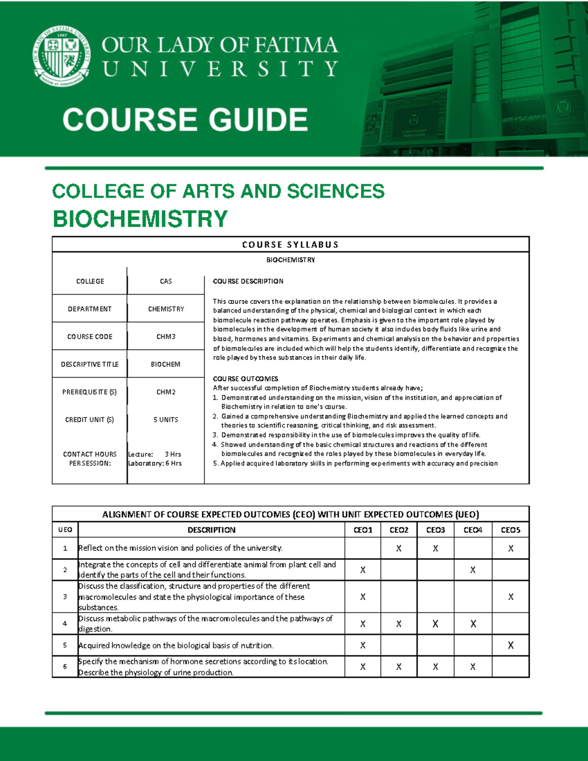 CHM Biochemistry Course Syllabus: Structure, Pathways & Experiments ...