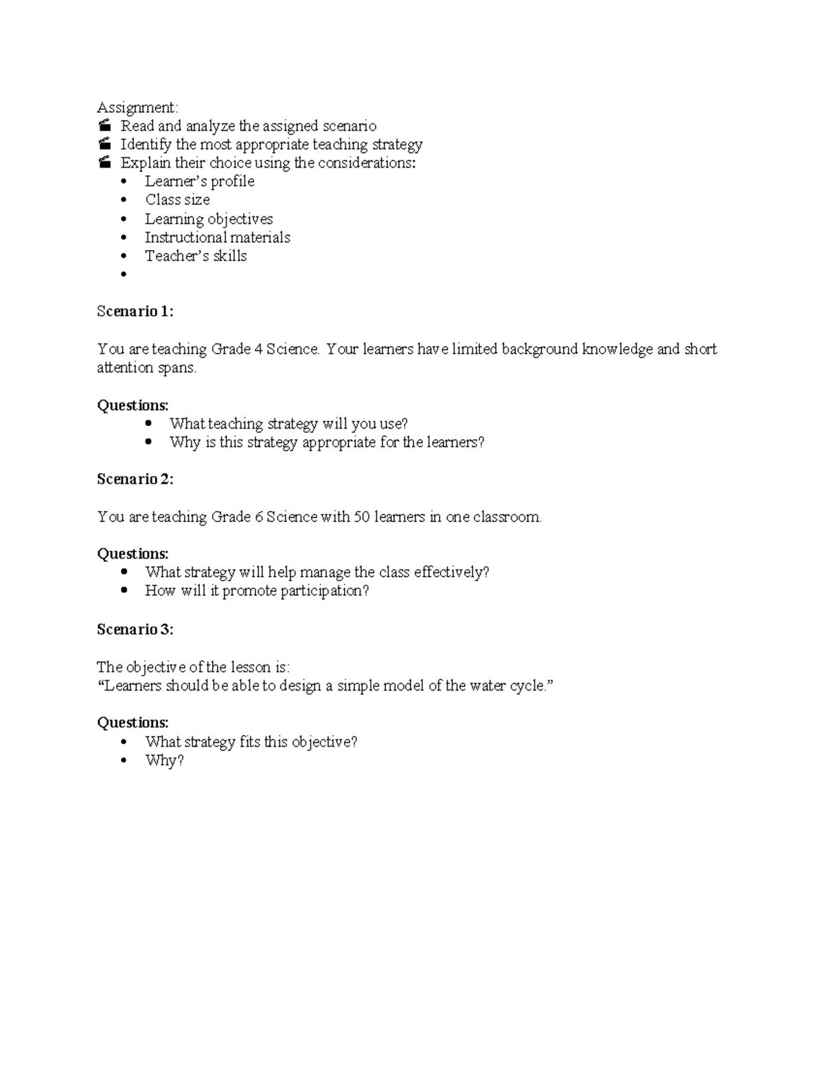Assignment: Analyzing Teaching Strategies for Grade 4 & 6 Science - Studocu