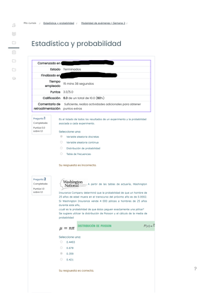 Estadistica y probabilidad Semana 5: Revisión del intento - Estadística y probabilidad Pregunta ...