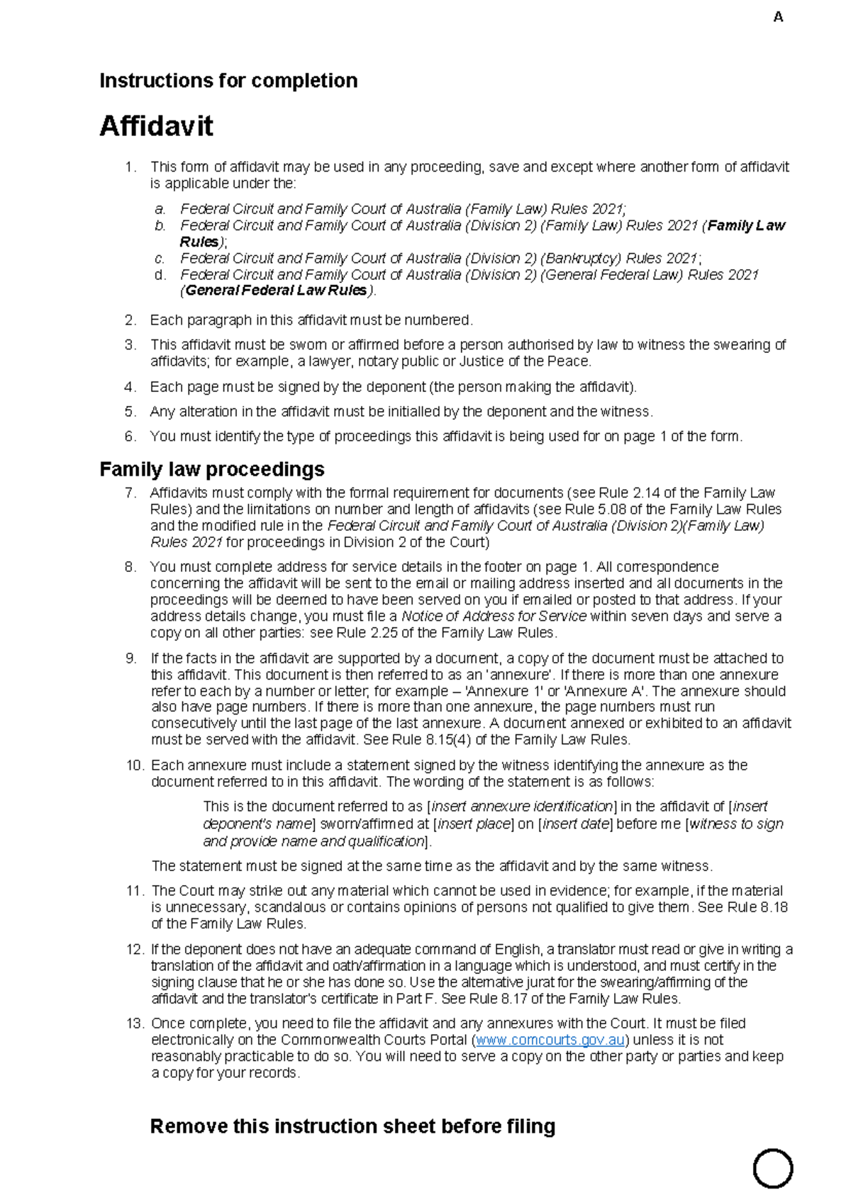 Affidavit Template - A Instructions for completion Affidavit This form ...