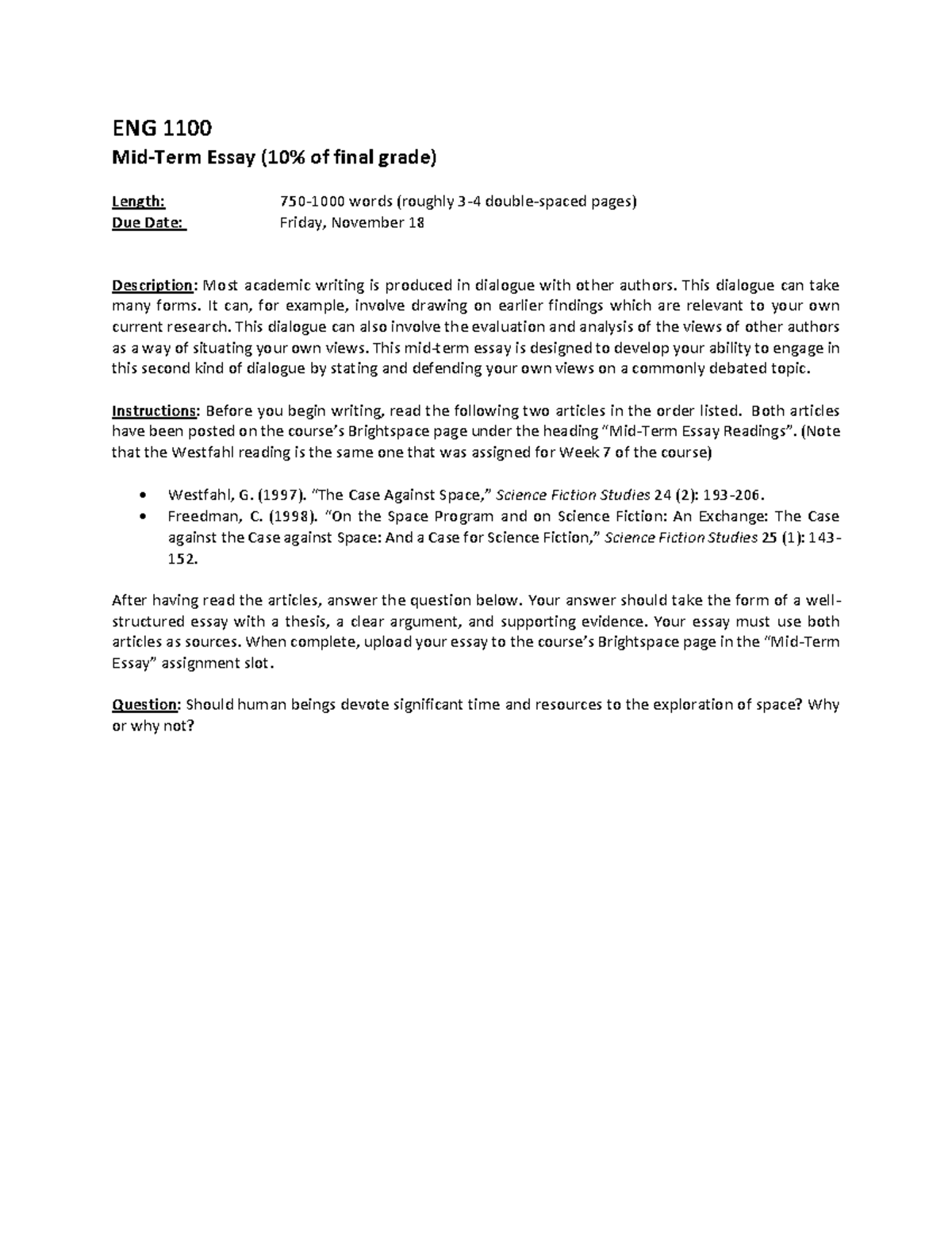ENG 1100 Mid-Term Essay Instructions & Guidelines for 2023 - Studocu