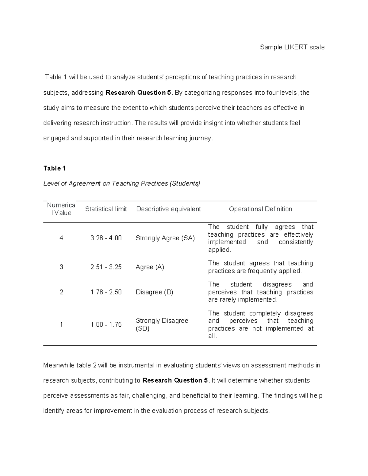 Likert scale sample - Sample LIKERT scale Table 1 will be used to ...