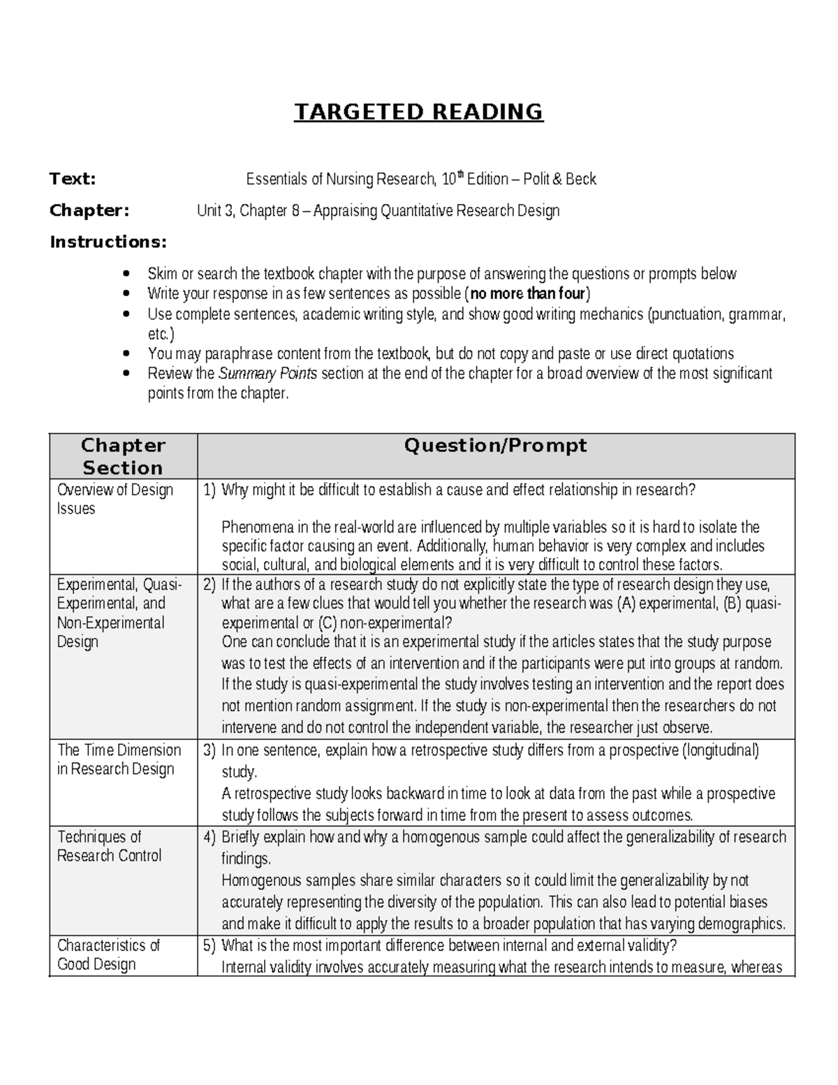 NUR 310 Final Exam: Appraising Quantitative Research Design - Studocu