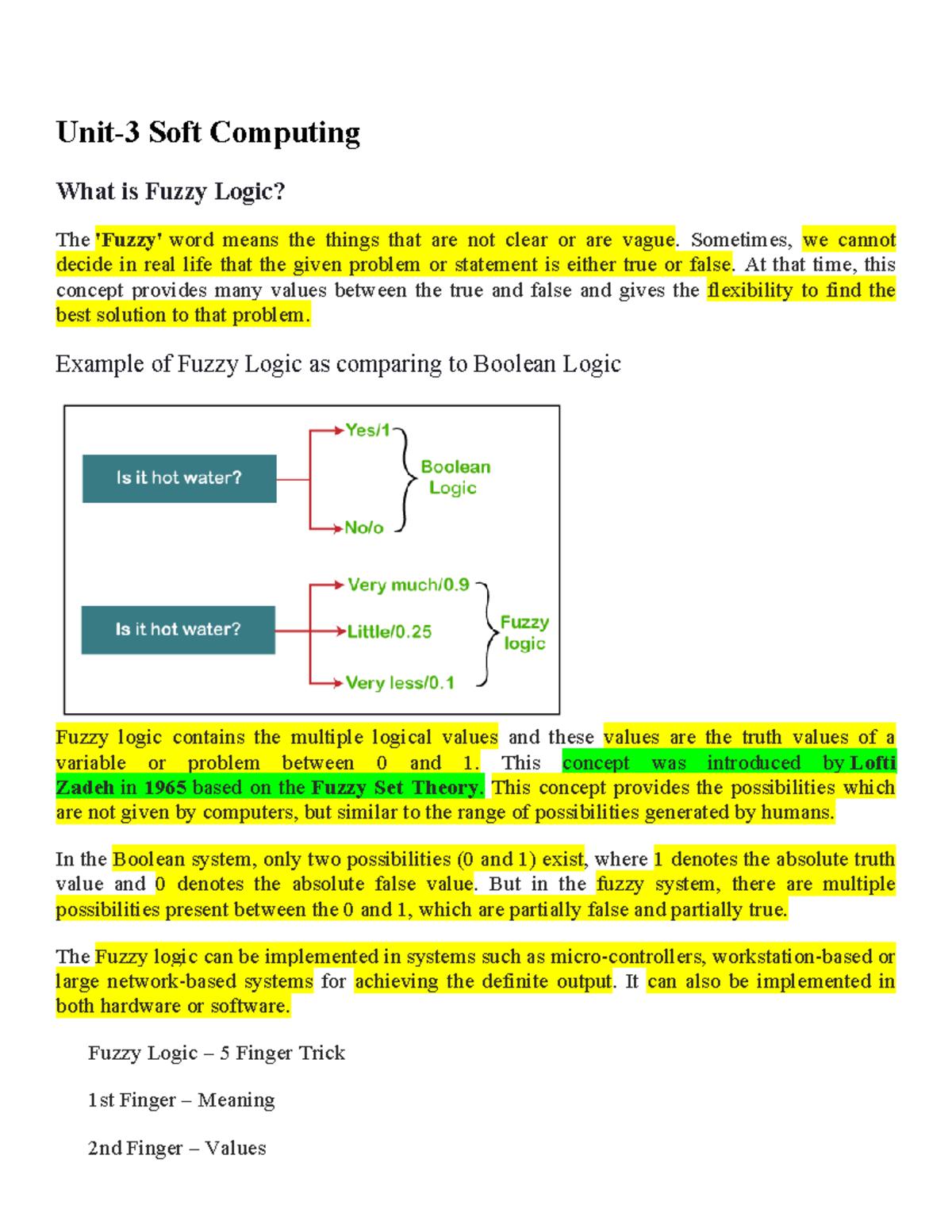 Unit-3 SC: Understanding Fuzzy Logic and Its Applications - Studocu