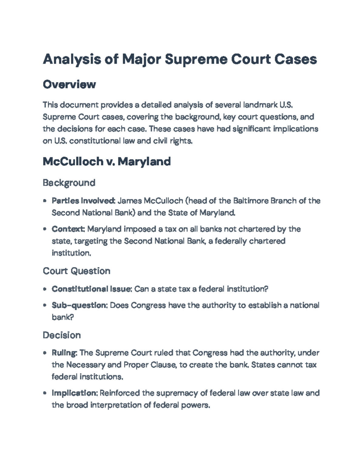 Analysis of Landmark U.S. Supreme Court Cases: Key Decisions ...