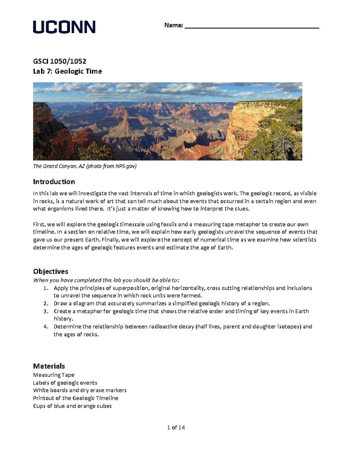 GSCI 1052 Lab 7: Geologic Time Worksheet for Students - Studocu